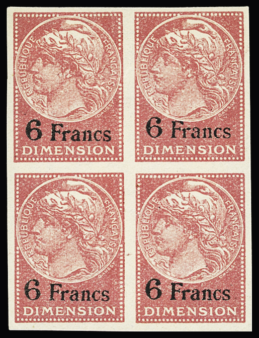 Lot 127372 - Dimension n° 77a, 6f rose, non dentelé en bloc de 4, | VPN ...