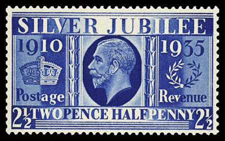 Lot 10275 - 1935 Silver Jubilee 2 1/2d PRUSSIAN BLUE error of colour ...
