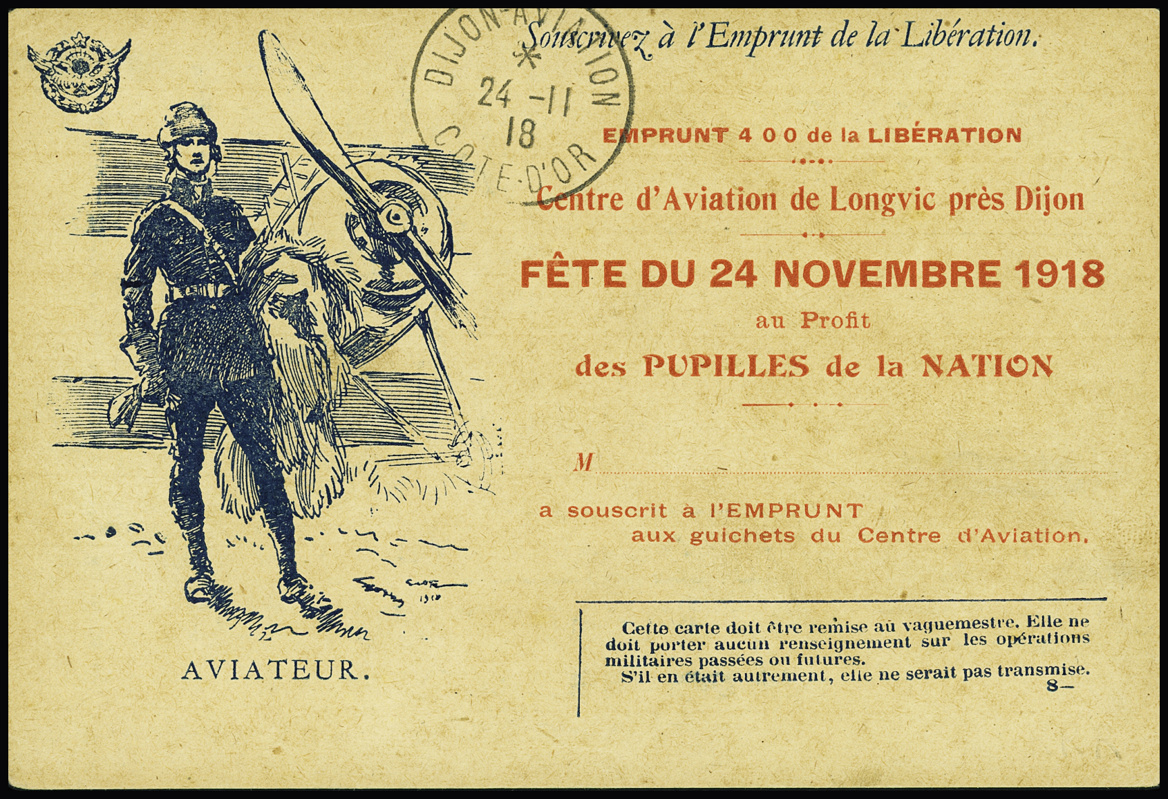 Lot 81829 - Carte postale FM modèle A2 "aviateur" avec impress | Decembre 2025 Vente sur offres ...