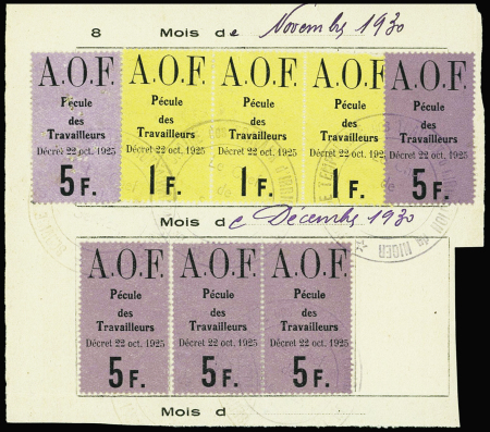 Lot 70139 - 1930, Document recto-verso avec 14 timbres pécule des ...