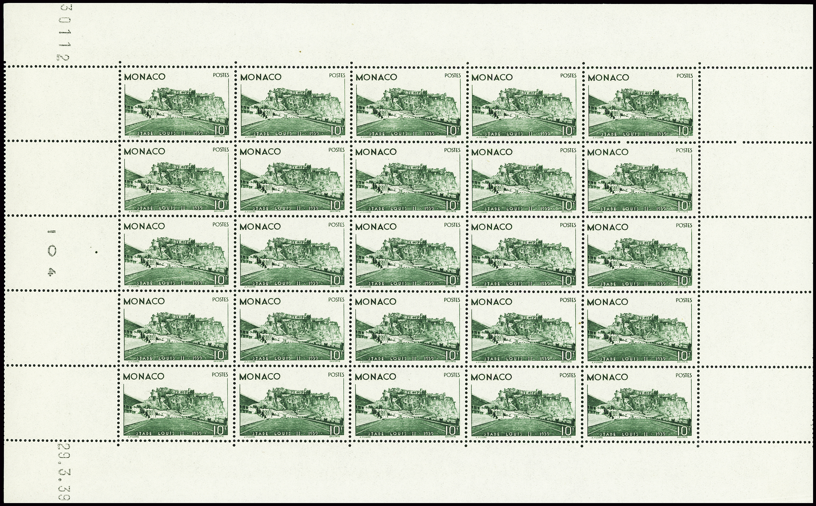 Lot 82486 - N°184 Stade Louis II, 10f vert en feuille de 25, neuf ...